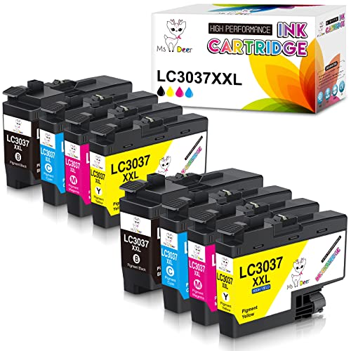 Miss Deer LC3037 Ink Cartridges Compatible Replacement for Brother LC3037 LC3037XXL LC3039, High Yield use with MFC-J6945DW MFC-J5845DW XL MFC-J5945DW MFC-J6545DW XL (2 BK/2C/2M/2Y) 8PK