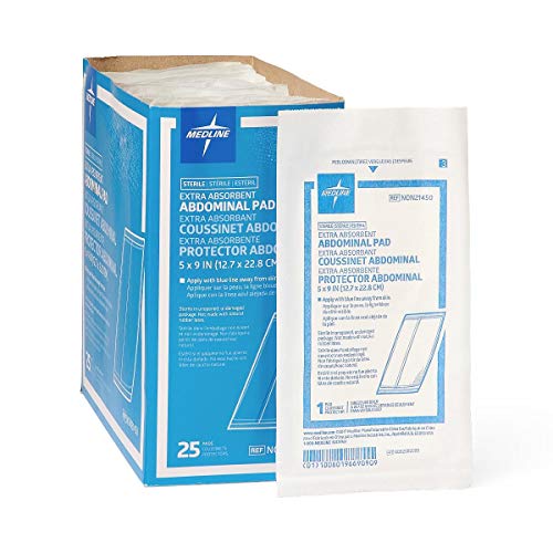 Medline Medline Sterile Abdominal Pad, NON21450H, 5 inch x 9 inch, 2 Packs of 25 Count