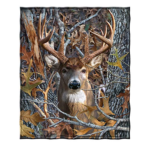 Dawhud Direct Camo Buck Deer Fleece Blanket for Bed Size 50" x 60" Woodland Fleece Throw Blanket for Men, Women and Kids Super Soft Plush Deer Blanket Throw, Animal Print Blanket, Blanket for Kids