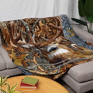 Dawhud Direct Camo Buck Deer Fleece Blanket for Bed Size 50" x 60" Woodland Fleece Throw Blanket for Men, Women and Kids Super Soft Plush Deer Blanket Throw, Animal Print Blanket, Blanket for Kids