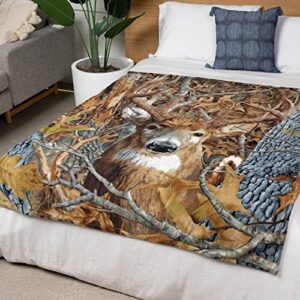 Dawhud Direct Camo Buck Deer Fleece Blanket for Bed Size 50" x 60" Woodland Fleece Throw Blanket for Men, Women and Kids Super Soft Plush Deer Blanket Throw, Animal Print Blanket, Blanket for Kids