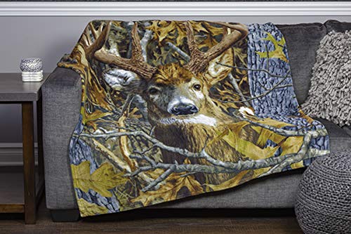 Dawhud Direct Camo Buck Deer Fleece Blanket for Bed Size 50" x 60" Woodland Fleece Throw Blanket for Men, Women and Kids Super Soft Plush Deer Blanket Throw, Animal Print Blanket, Blanket for Kids