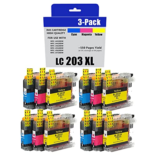 ColorInk Ink Cartridge Replacement LC203 LC203XL LC201 LC201XL Compatible with Brother MFC-J460DW J480DW J485DW J680DW J880DW J885DW MFC-J4320DW J4420DW J4620DW(4 Cyan, 4 Magenta, 4 Yellow, 12 Pack)