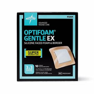 medline optifoam gentle ex bordered foam adhesive dressing, 3″ x 3″ square (10 count)