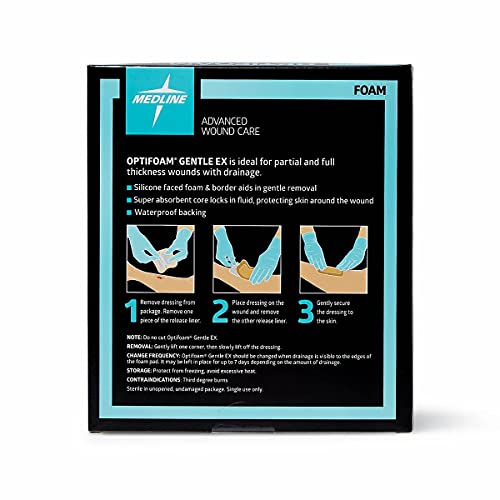 Medline Optifoam Gentle EX Bordered Foam Adhesive Dressing, 3" x 3" Square (10 Count)