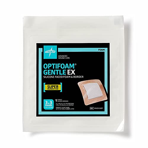 Medline Optifoam Gentle EX Bordered Foam Adhesive Dressing, 3" x 3" Square (10 Count)