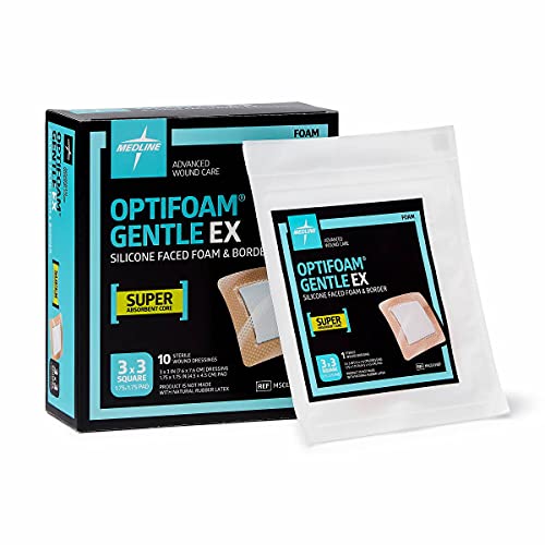 Medline Optifoam Gentle EX Bordered Foam Adhesive Dressing, 3" x 3" Square (10 Count)