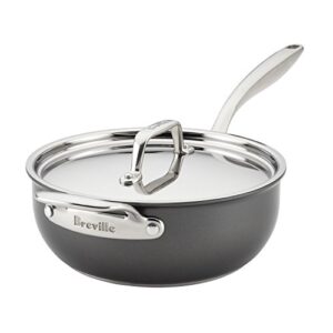 breville thermal pro hard anodized nonstick sauce pan/saucepan/saucier with lid and helper handle, 4 quart, gray