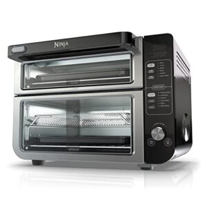 ninja dct401 12-in-1 double oven with flexdoor, flavorseal & smart finish, rapid top oven, convection and air fry bottom oven, bake, roast, toast, air fry, pizza and more, stainless steel