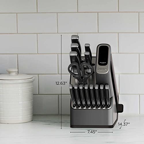 Ninja K32015A Foodi NeverDull Premium Knife System, 15 Piece Knife Block Set with Built-in Sharpener, German Stainless Steel Knives, Black