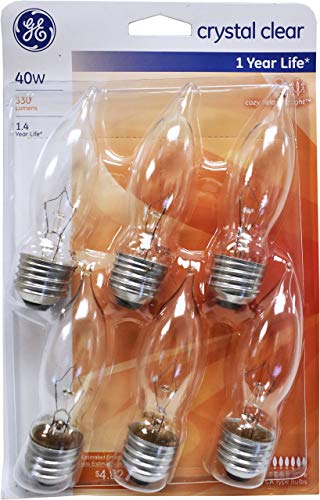 Set of 6 GE Crystal Clear 40 Watt Bent Tip Standard Base Light Bulbs