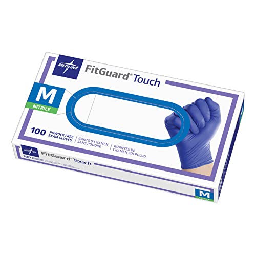 Medline FitGuard Touch Nitrile Exam Gloves, Disposable, Powder-Free, Cobalt Blue, Medium, Box of 100