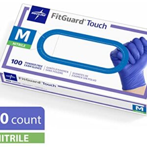 Medline FitGuard Touch Nitrile Exam Gloves, Disposable, Powder-Free, Cobalt Blue, Medium, Box of 100