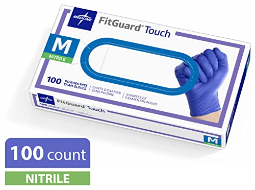 Medline FitGuard Touch Nitrile Exam Gloves, Disposable, Powder-Free, Cobalt Blue, Medium, Box of 100