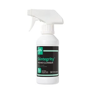 medline skintegrity wound cleanser, 8 ounce spray bottle, for wound cleaning, debridement, removing protein, pressure injuries, infected wounds, spray can be adjusted from mist to stream