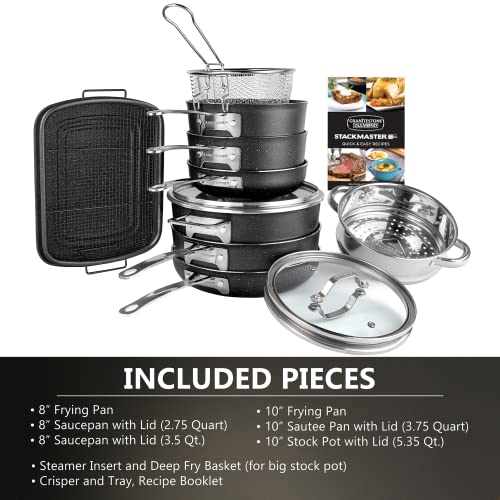 Granitestone 15 Piece Stackmaster Ultra Non stick Cookware Set, Pots and Pans Kitchen Set with Cool Touch Handles, Dishwasher-safe, Oven-safe Cookware Sets 100% PFOA-Free As Seen On TV