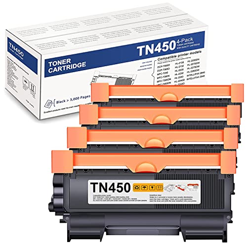 TonerPlusUSA Compatible TN450 Toner Cartridge Replacement for Brother TN450 TN-450 Black, High Yield [4 Pack]