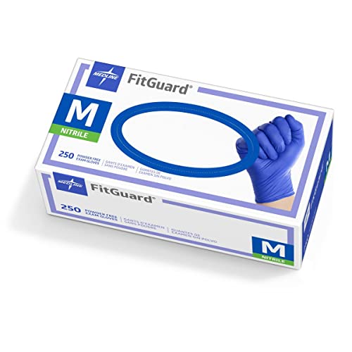 Medline FitGuard Powder-Free Nitrile Dark Blue Exam Gloves, Size Medium, Box of 250