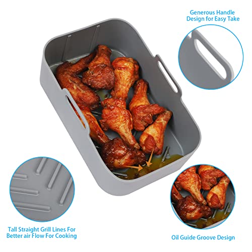 Air Fryer Silicone Liners-2Pcs Air Fryer Silicone Pot Reusable Silicone Air Fryer Liners Food Safe Non Stick Air Fryer Basket Accessories Replacement Baking Tray for Ninja Dual Dz201 Dualzone