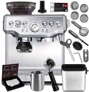 breville bes870xl barista express espresso machine brushed – stainless steel + manufacturer’s warranty + knock box mini