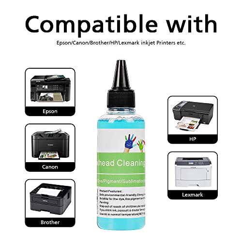 Printhead Cleaning Kit Fit for Inkjet Printers HP, Epson, Canon, Brother & Lexmark, Printers Cleaning Kit(100ml)