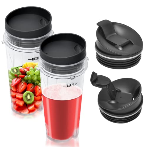 16oz Blender Cup Set Compatible with Ninja Replacement Parts Single Serve Cup with Lid and Seal Lid Compatible with Nutri Ninja Series BL770 BL780 BL660 BL740 BL810 Blenders