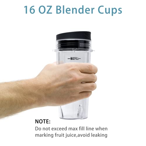 16oz Blender Cup Set Compatible with Ninja Replacement Parts Single Serve Cup with Lid and Seal Lid Compatible with Nutri Ninja Series BL770 BL780 BL660 BL740 BL810 Blenders