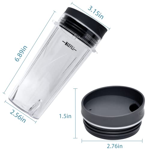 16oz Blender Cup Set Compatible with Ninja Replacement Parts Single Serve Cup with Lid and Seal Lid Compatible with Nutri Ninja Series BL770 BL780 BL660 BL740 BL810 Blenders