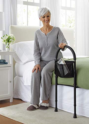 Medline Bed Assist Bar with Storage Pocket, Height Adjustable Bed Rail for Elderly Adults, Assistance for Getting In and Out of Bed at Home