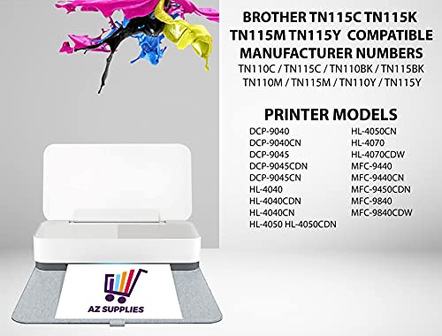 AZ Remanufactured Toner Cartridge Set Replacement for Brother TN115 Set use in DCP-9040 DCP-9040CN DCP-9045 DCP-9045CDN DCP-9045CN HL-4040 HL-4040CDN (Black, Cyan, Yellow, Magenta, 4-Pack)