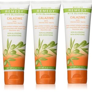 Medline Remedy Olivamine Calazime Skin Protectant Paste Cream, Used with Dry Chapped from Diaper Rash, Incontinence, Dermatitis, Psoriasis, Burns, Bites, White, 4 Oz, 3 Count