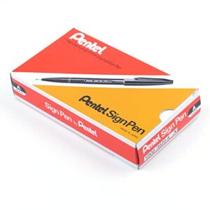 pentel sign pen, fiber-tipped, black ink (s520-a), box of 12