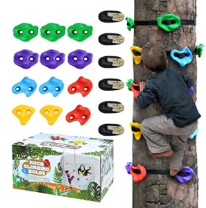 topnew 12 ninja tree climbing holds for kids climber, adult climbing rocks with 6 ratchet straps for outdoor ninja warrior obstacle course training