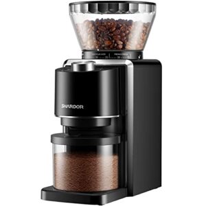 shardor conical burr coffee grinder, electric adjustable burr mill with 35 precise grind setting for 2-12 cup, black