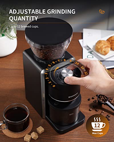 SHARDOR Conical Burr Coffee Grinder, Electric Adjustable Burr Mill with 35 Precise Grind Setting for 2-12 Cup, Black