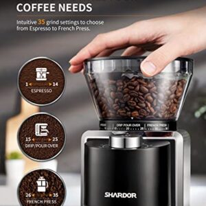 SHARDOR Conical Burr Coffee Grinder, Electric Adjustable Burr Mill with 35 Precise Grind Setting for 2-12 Cup, Black