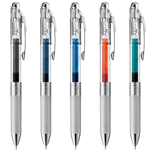 Pentel EnerGel Ink Ballpoint Pen, 0.02 inches (0.5 mm), 5 Colors