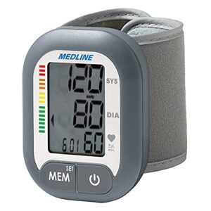 medline digital wrist blood pressure monitor, bp cuff with batteries included (60 reading memory)