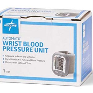 Medline Digital Wrist Blood Pressure Monitor, BP Cuff with Batteries Included (60 Reading Memory)