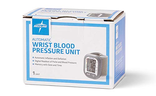 Medline Digital Wrist Blood Pressure Monitor, BP Cuff with Batteries Included (60 Reading Memory)