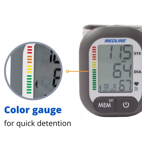 Medline Digital Wrist Blood Pressure Monitor, BP Cuff with Batteries Included (60 Reading Memory)