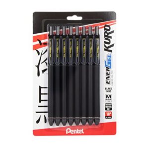 energel kuro liquid gel pen, (0.7mm) medium line, black ink, 8 pack