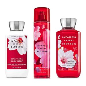 bath & body works japanese cherry blossom set – shower gel 10 oz, fragrance mist 8 oz, body lotion 8 oz