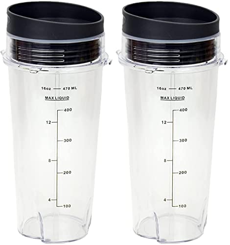 Bidihome Ninja Blender Cups Single Serve 16-Ounce Cup Set with 2 Sip Lids for BL770 BL780 BL660 Professional Blender (Pack of 2)