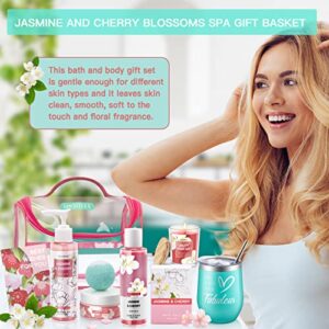 Gifts for Women Bath and Body Works Gift Set Birthday Gifts for Women, Jasmine Cherry Blossoms Relaxing Spa Gifts Baskets for Women Gift Set for Women, Mom, Her, Sister, Friend, Grandma