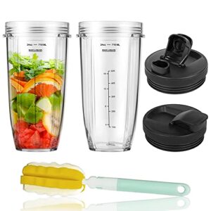 2pack 24oz cups for ninja blender with lid and cup brush for ninja auto iq bl450 bl454 bl456 bl480 bl482 bl640 bl642 bl682 bn751 bn801