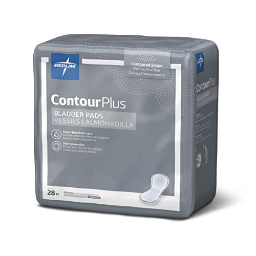 Medline ContourPlus Bladder Control Incontinence Pads, Ultimate Absorbency, 8" x 7", 28 Count