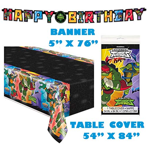 Ninja Turtle Birthday Party Supplies, Teenage Mutant Ninja Turtle Party Supplies for TMNT Party, Serves 16 Guests, For Boys and Girls, With Table Cover, Banner Decoration, Plates and More