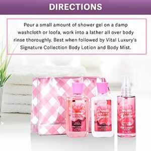 Vital Luxury Bath & Body Care Travel Set - Home Spa Set with Body Lotion, Shower Gel and Fragrance Mist (Japanese Cherry Blossom)