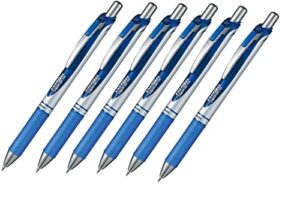 pentel energel deluxe rtx retractable liquid gel pen, 0.7mm medium line, metal tip, blue, pack of 6